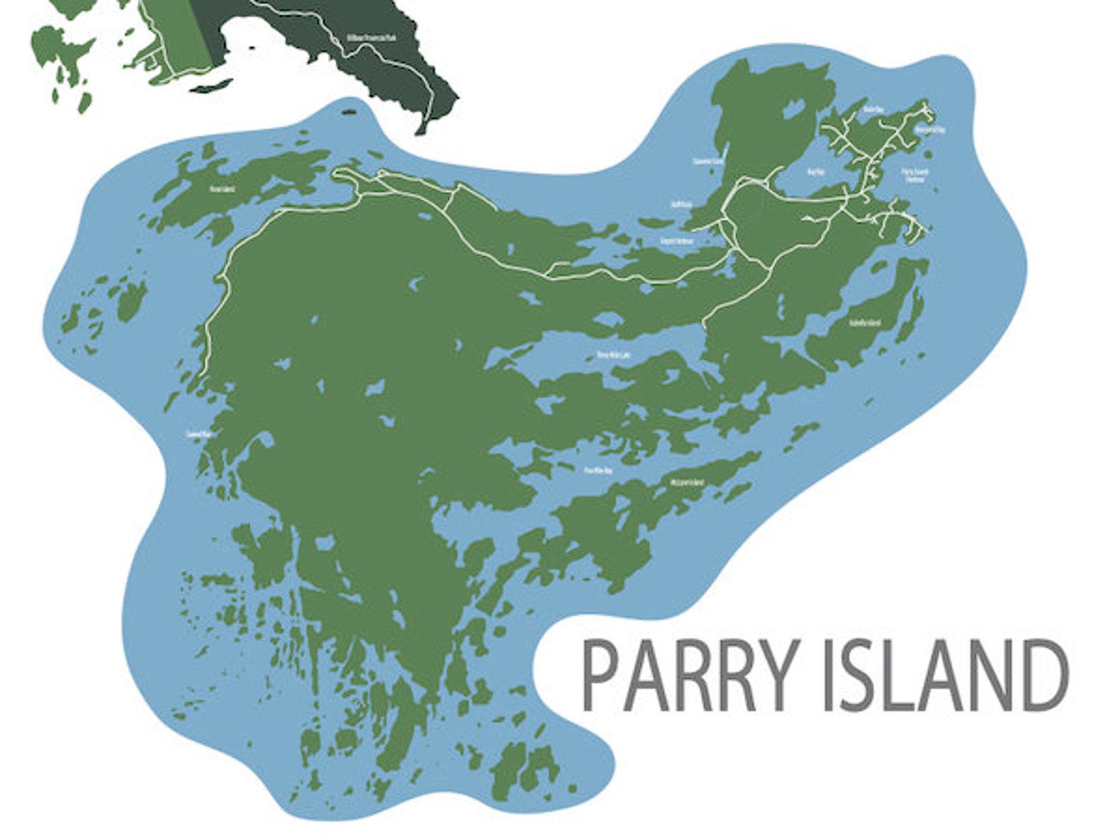 Typographic Map of Parry Island, Ontario | Parry Sound Cottage Country ...