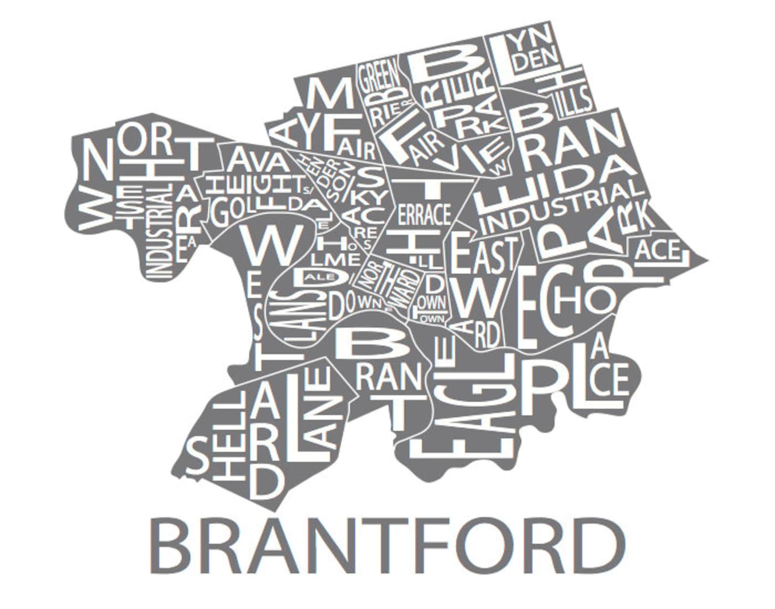 Typographic Map of Brantford Ontario City Map Print | Etsy