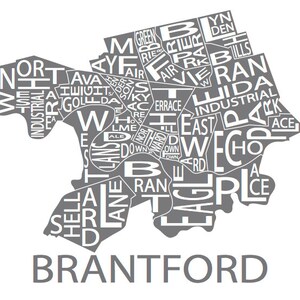 Typographic Map of Brantford, Ontario | City Map Print | Neighbourhood ...