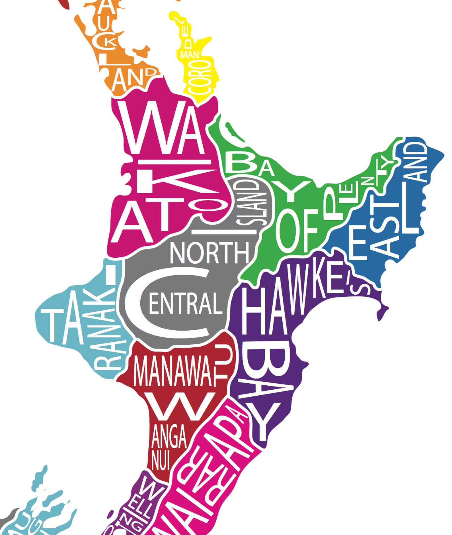 Typographic Map of New Zealand Kiwi Map Country Map Print - Etsy