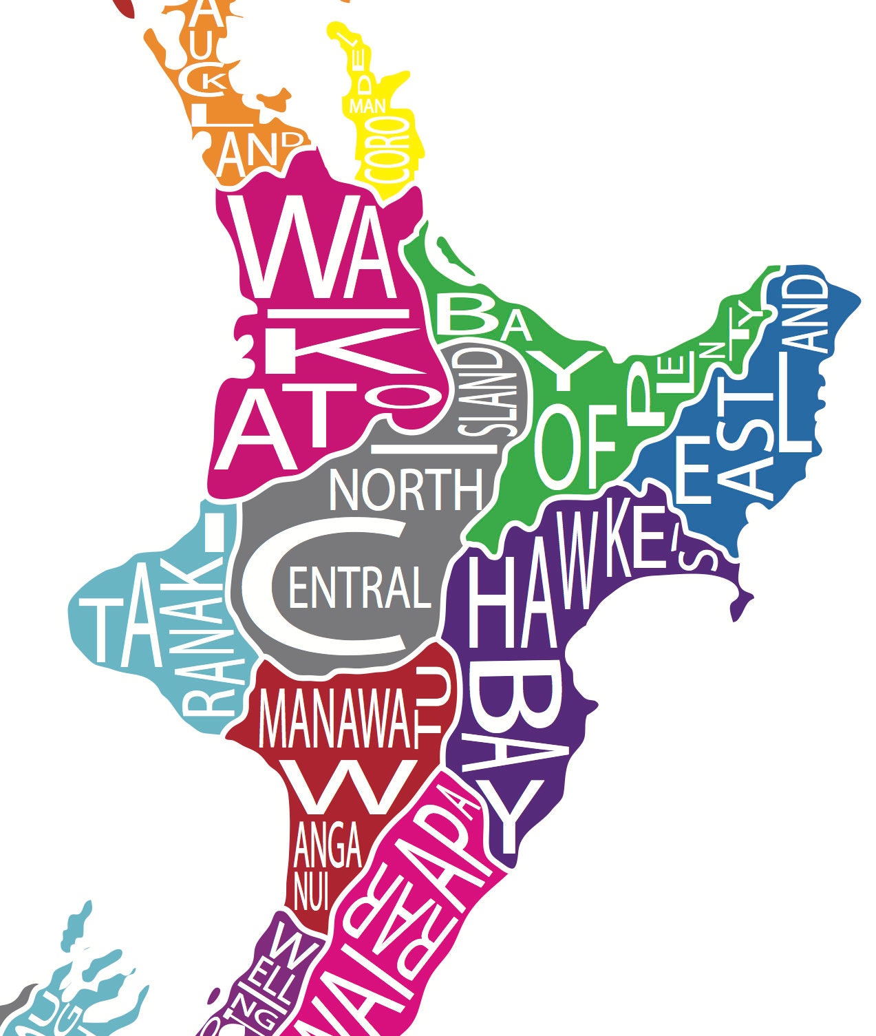 Typographic Map of New Zealand Kiwi Map Country Map Print | Etsy UK