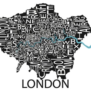 Typographic Map of London, England | United Kingdom UK Neighbourhood ...
