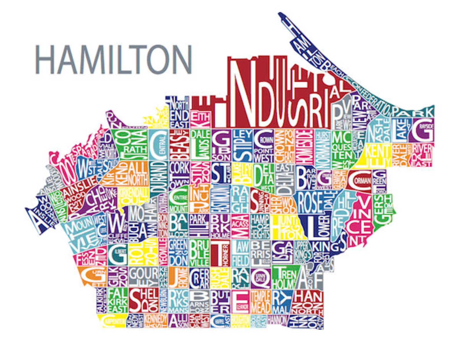 Typographic Map of Hamilton Ontario Neighbourhood Poster | Etsy
