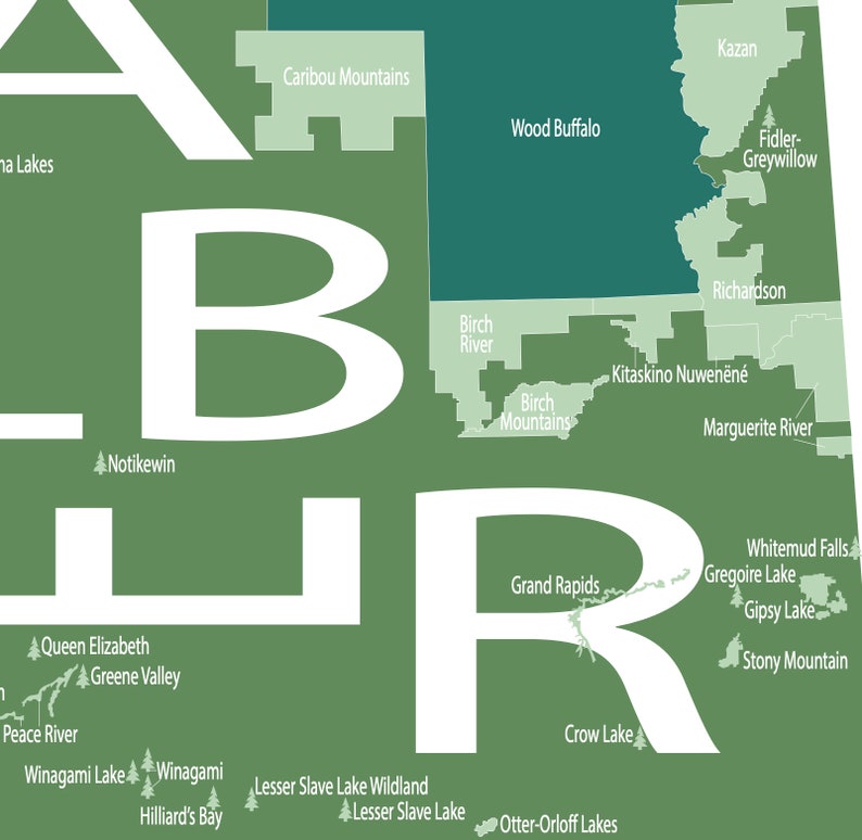 Typographic Map of Parks in Alberta Alberta Parks Map - Etsy Canada