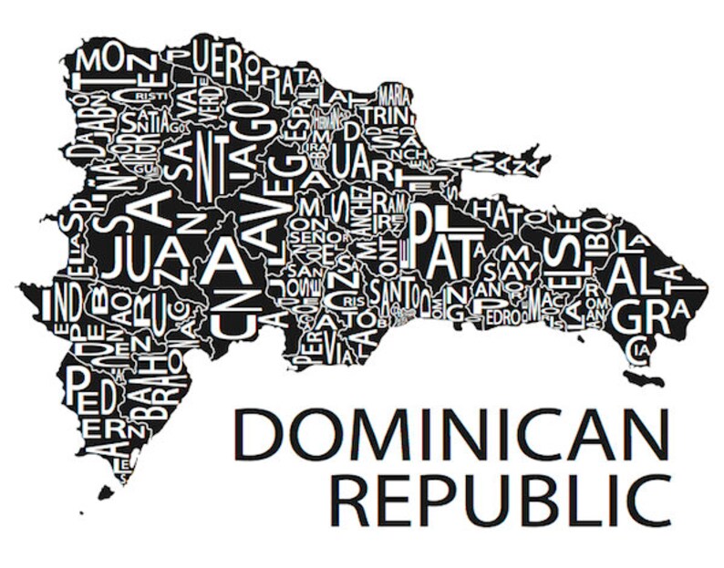 Typographic Map of the Dominican Republic República | Etsy