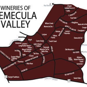 Typographic Map of Temecula Valley, California With Wineries | Wineries ...