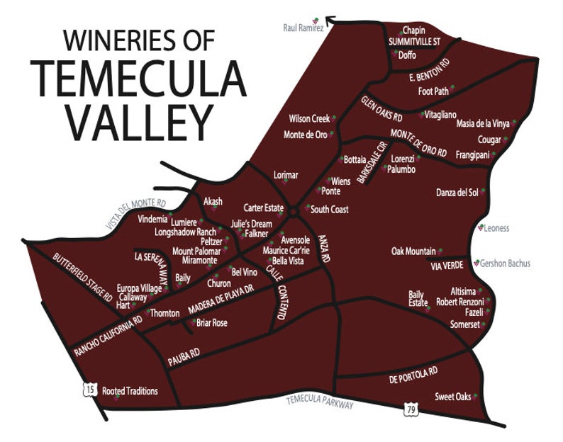Typographic Map of Temecula Valley California With Wineries - Etsy