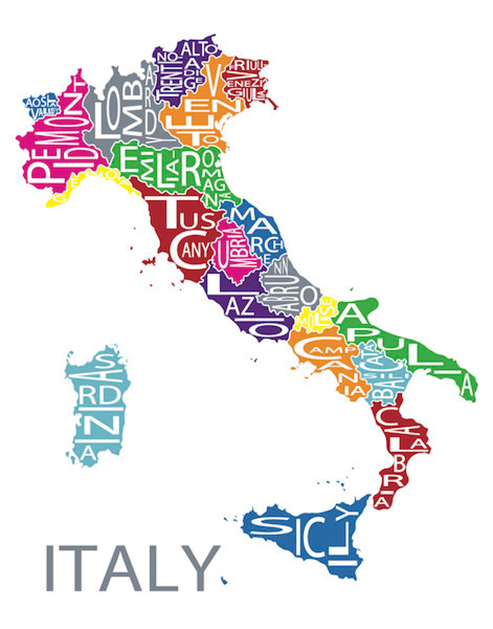Typographic Map of Italy Italian Republic Map - Etsy