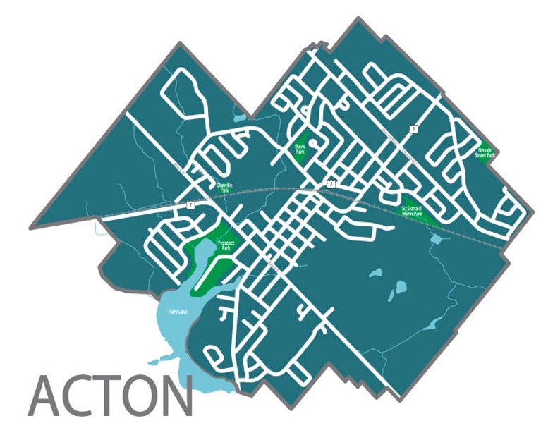 Typographic Map of Acton Ontario Halton Region Halton - Etsy