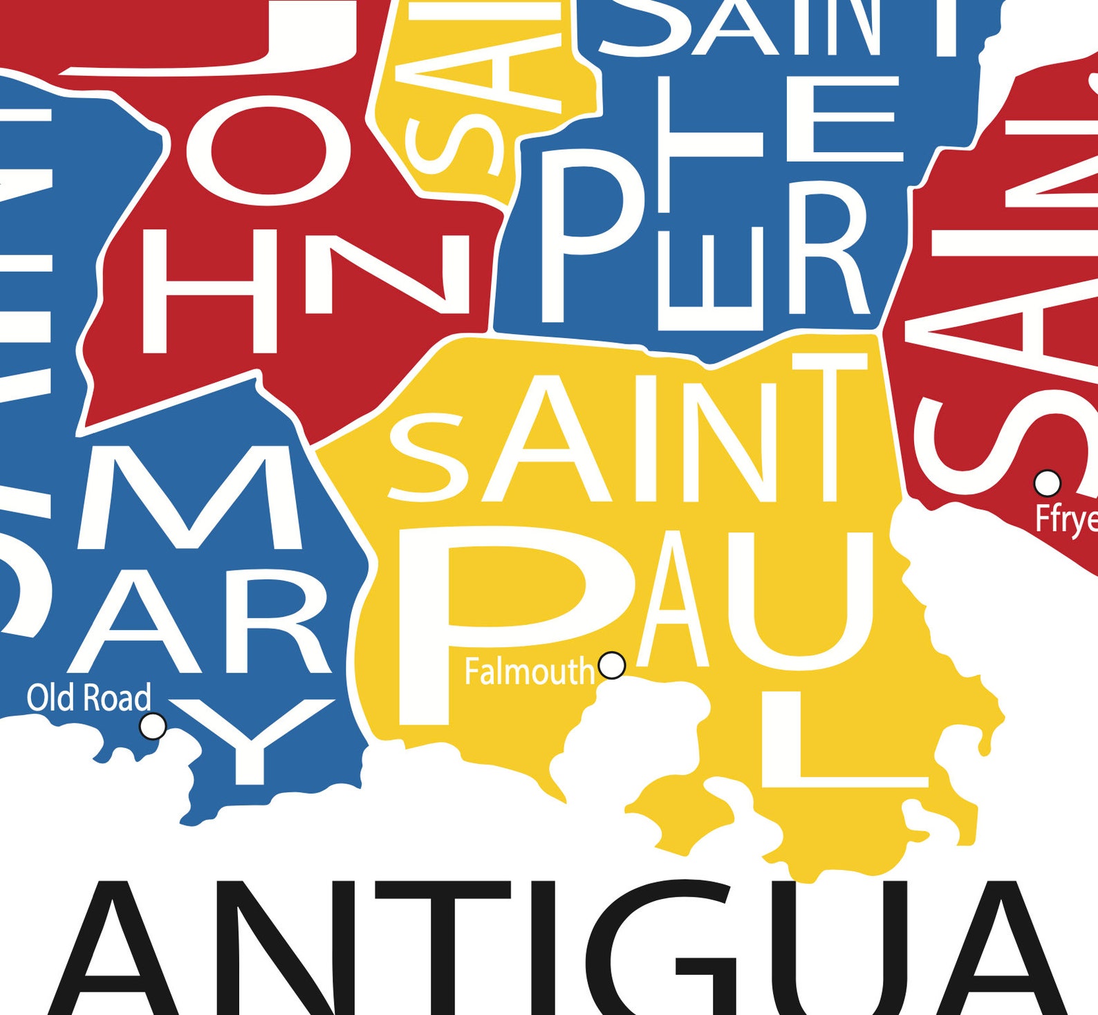 Typographic Map of Antigua Island Map Lesser Antilles Caribbean Island ...