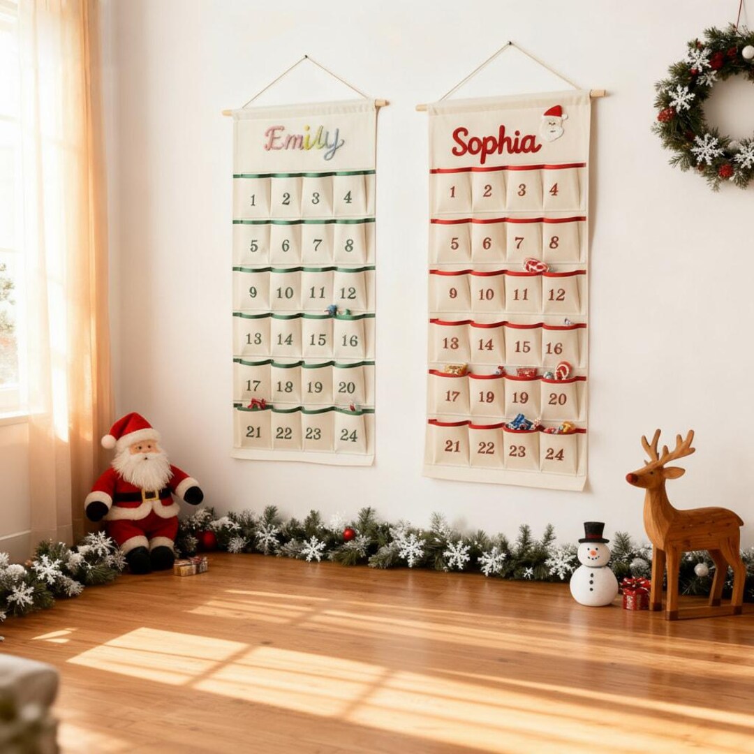 Personalized Embroidered Advent Calendar, Christmas Countdown Wall ...