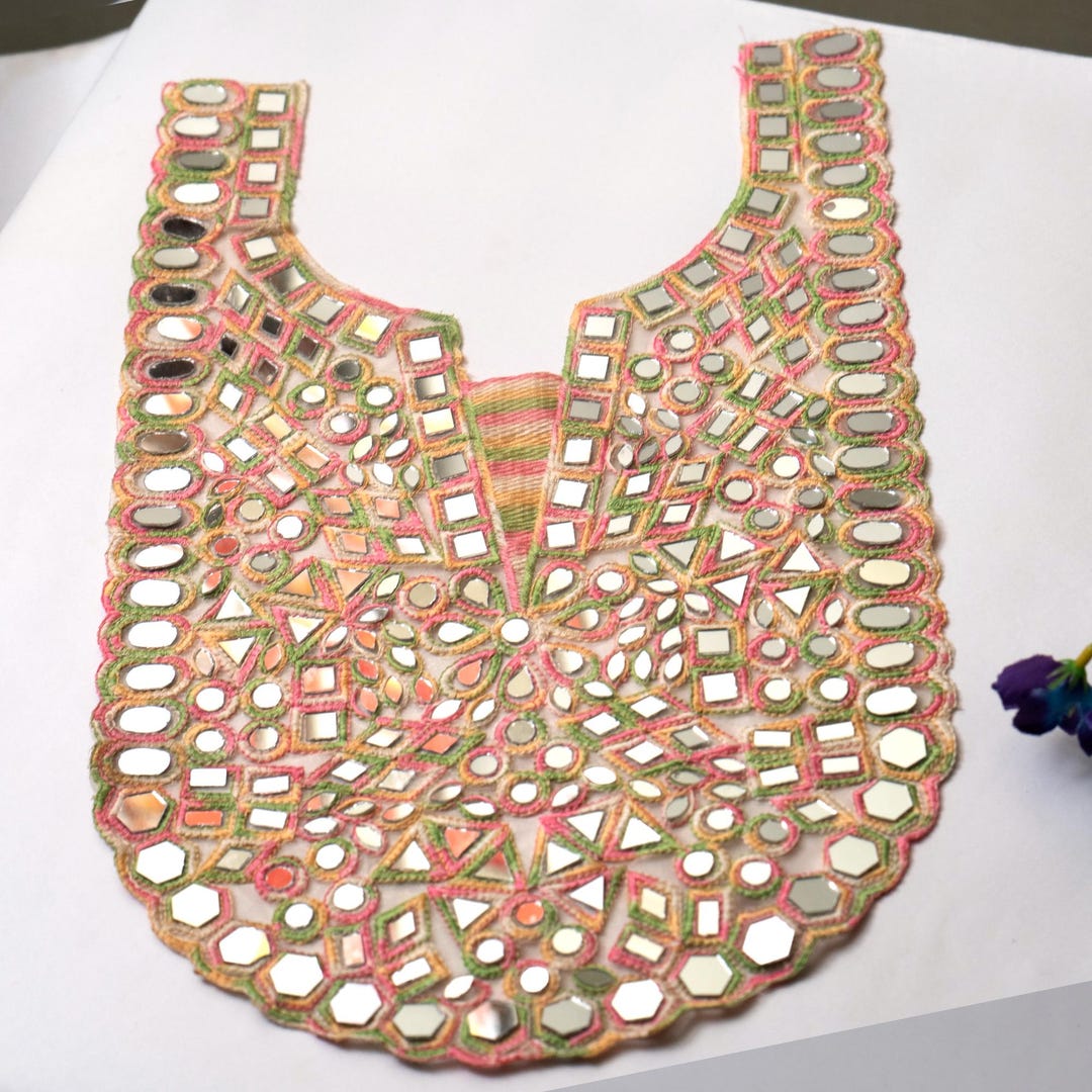 Handmade Fancy Mirror Work Neckline Applique Patch | Indian Embroidered ...