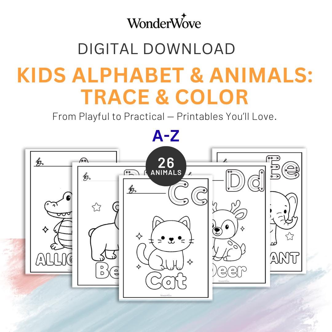 Animal Alphabet Tracing Coloring Book • Digital Download • Preschool ...
