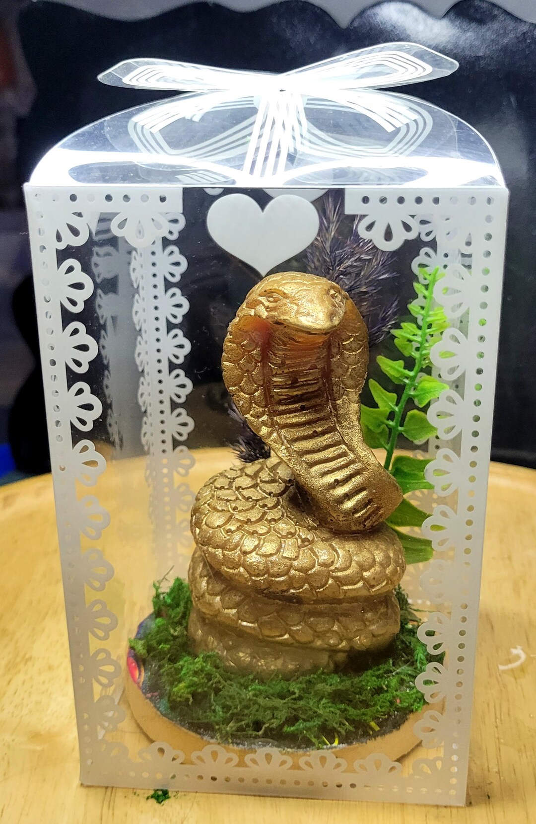 Handmade Gold-colored Snake Figure Made of Epoxy Resin With Real Wood ...