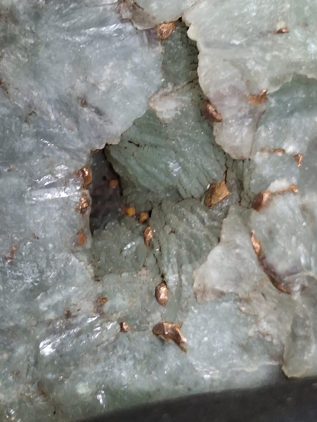 Rare Michigan Prehnite With Native Copper Crystal Formation Inclusions ...