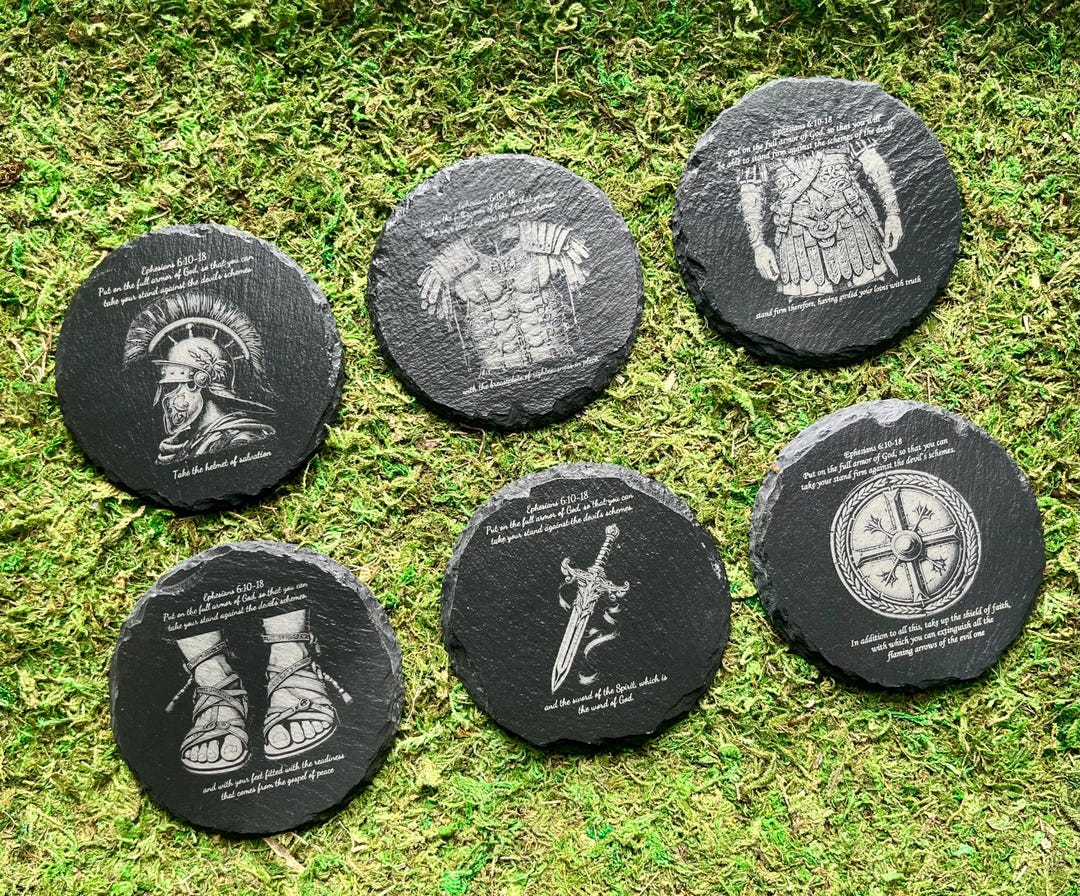 Engraved Armor of God Slate Coasters | Christian Home Decor | Set of 6 ...