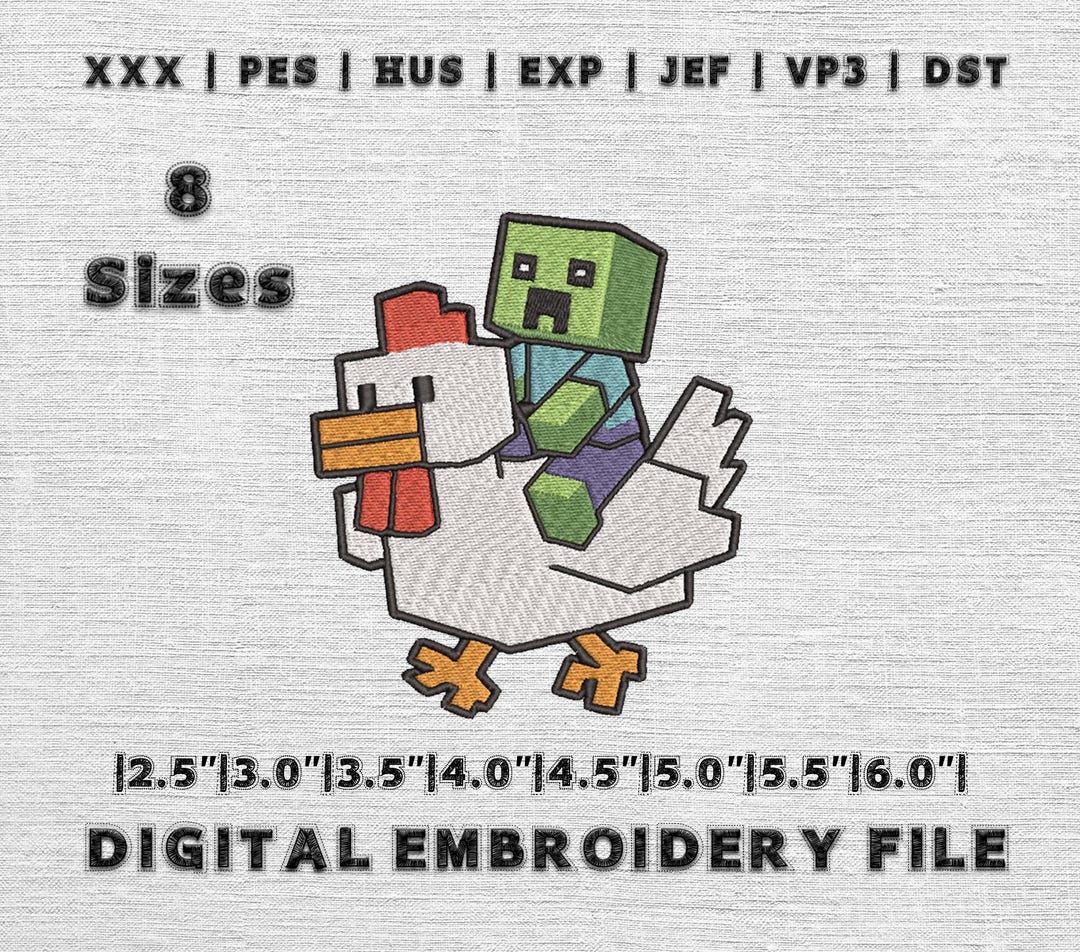 Minecraft Embroidery Design File | Digital Download | 8 Sizes & 7 ...