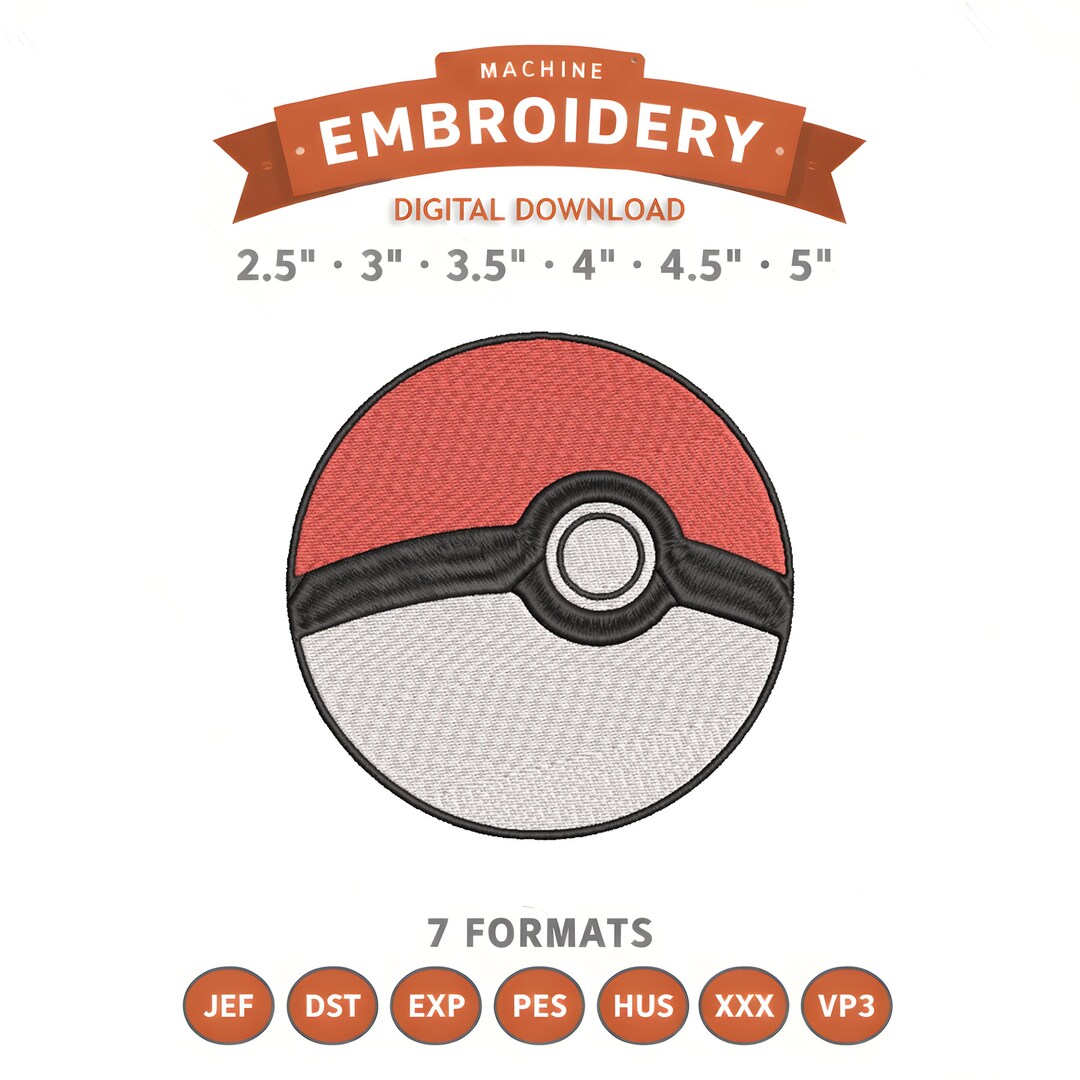 Pokémon Pokéball Embroidery Design File | Digital Download | 6 Sizes ...