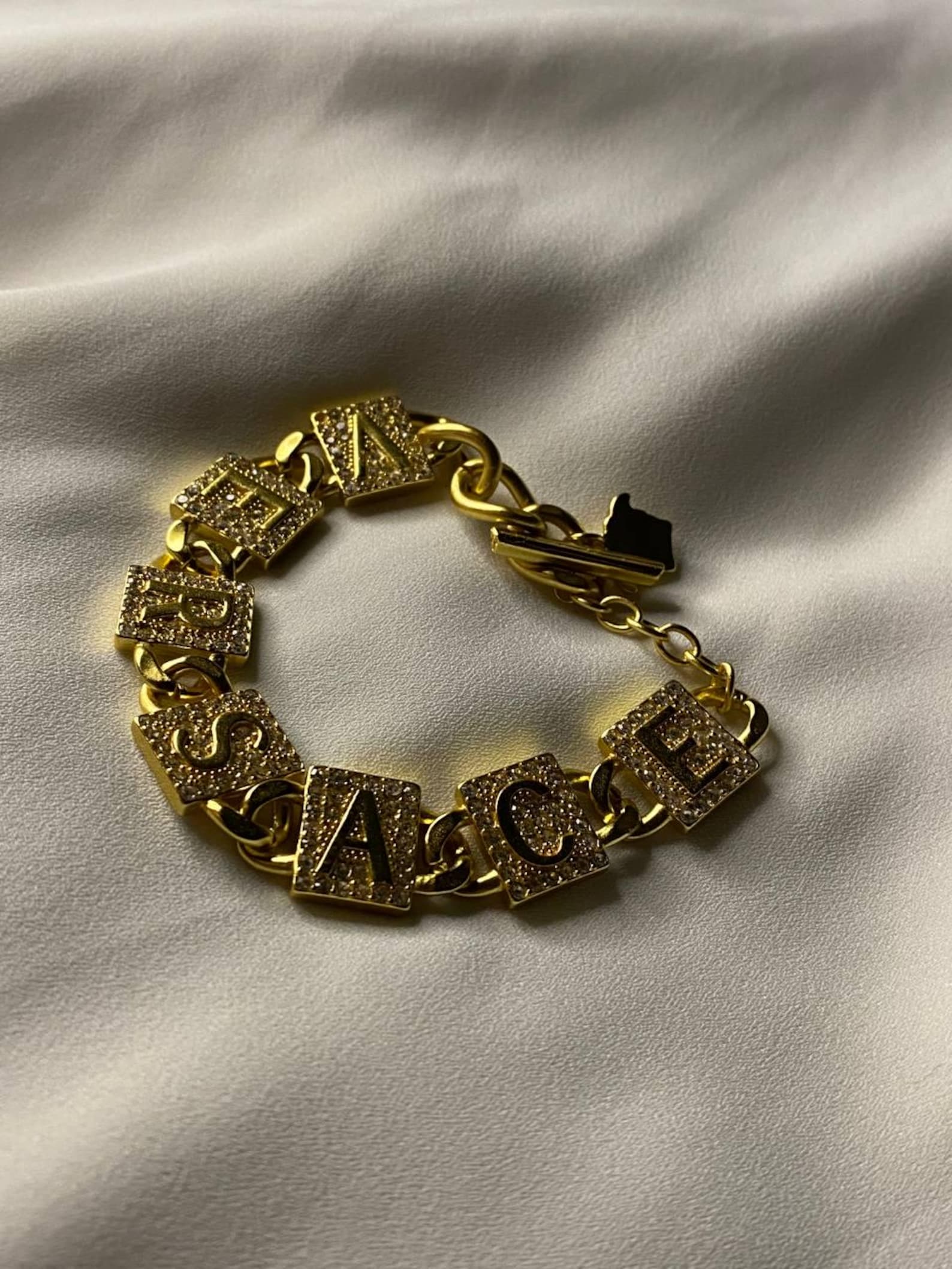 Vintage Versace Gold Crystal Logo Letter Bracelet 18cm - Etsy