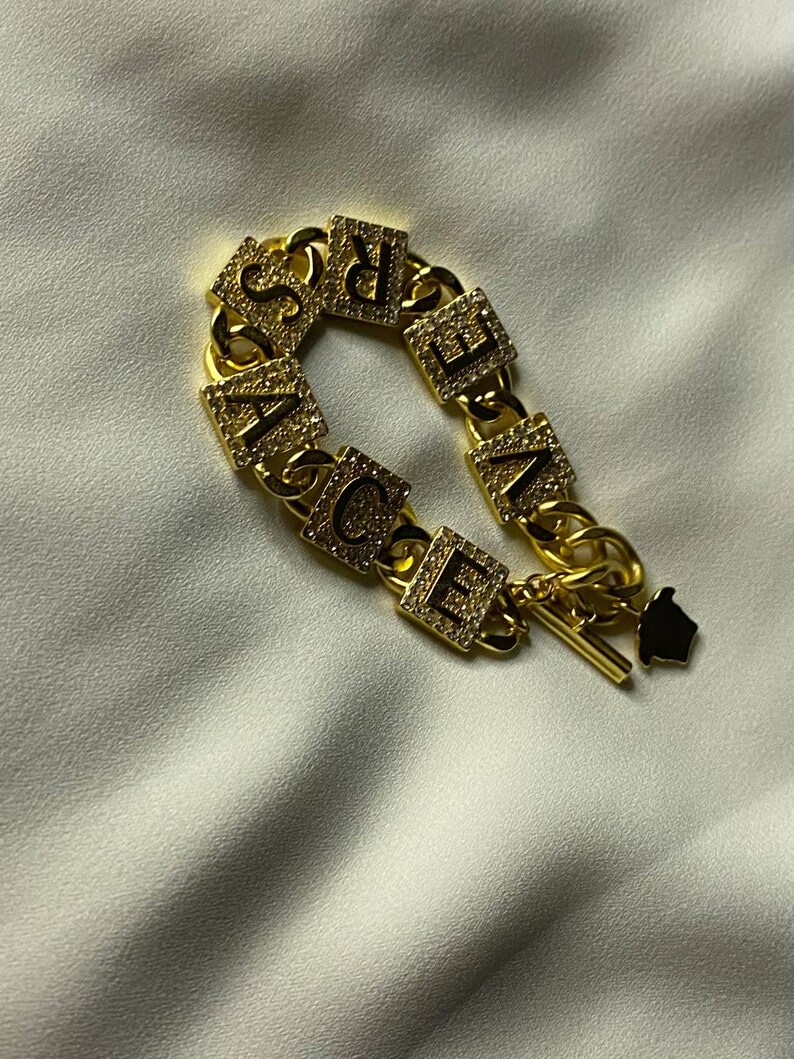Vintage Versace Gold Crystal Logo Letter Bracelet 18cm - Etsy