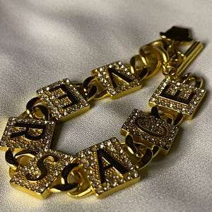 Vintage Versace Gold Crystal Logo Letter Bracelet 18cm - Etsy