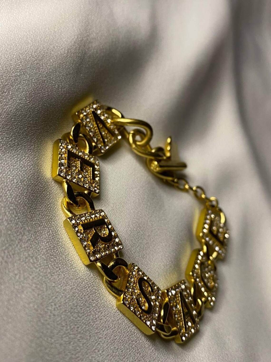 Vintage Versace Gold Crystal Logo Letter Bracelet 18cm - Etsy