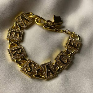 Vintage Versace Gold Crystal Logo Letter Bracelet 18cm - Etsy