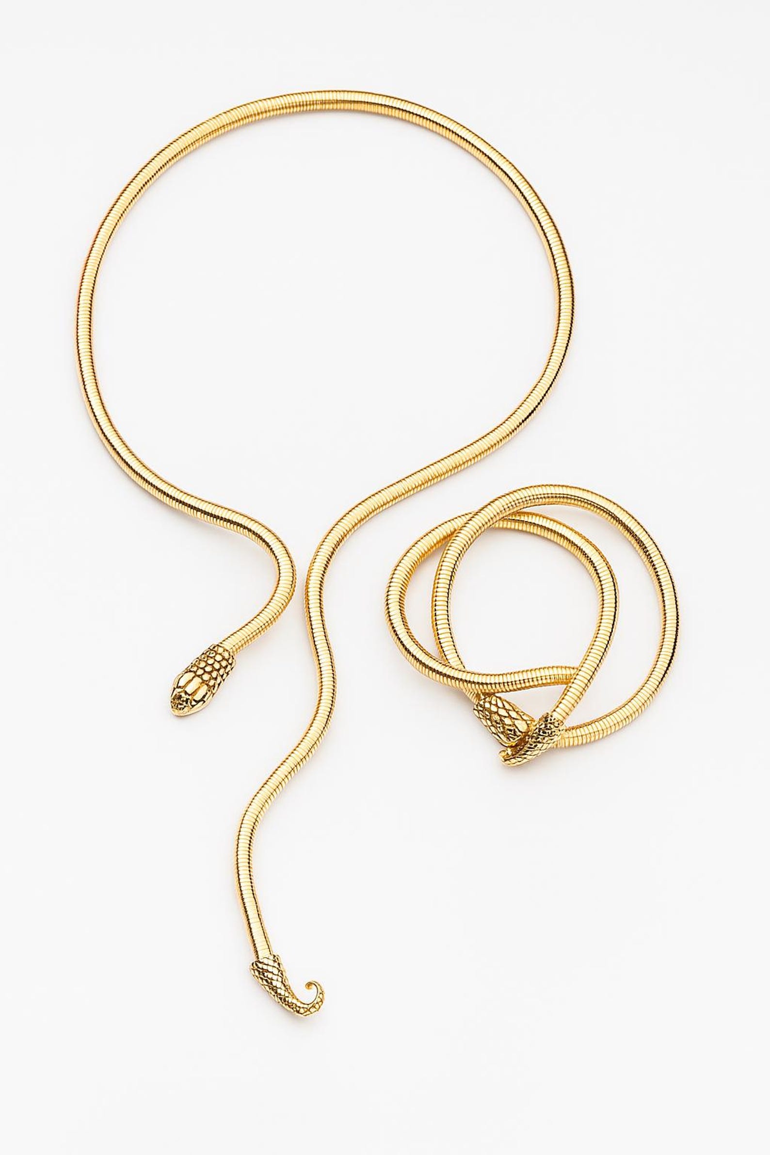 Gold Snake Jewelry Set: Serpent Necklace & Bracelet, Adjustable ...