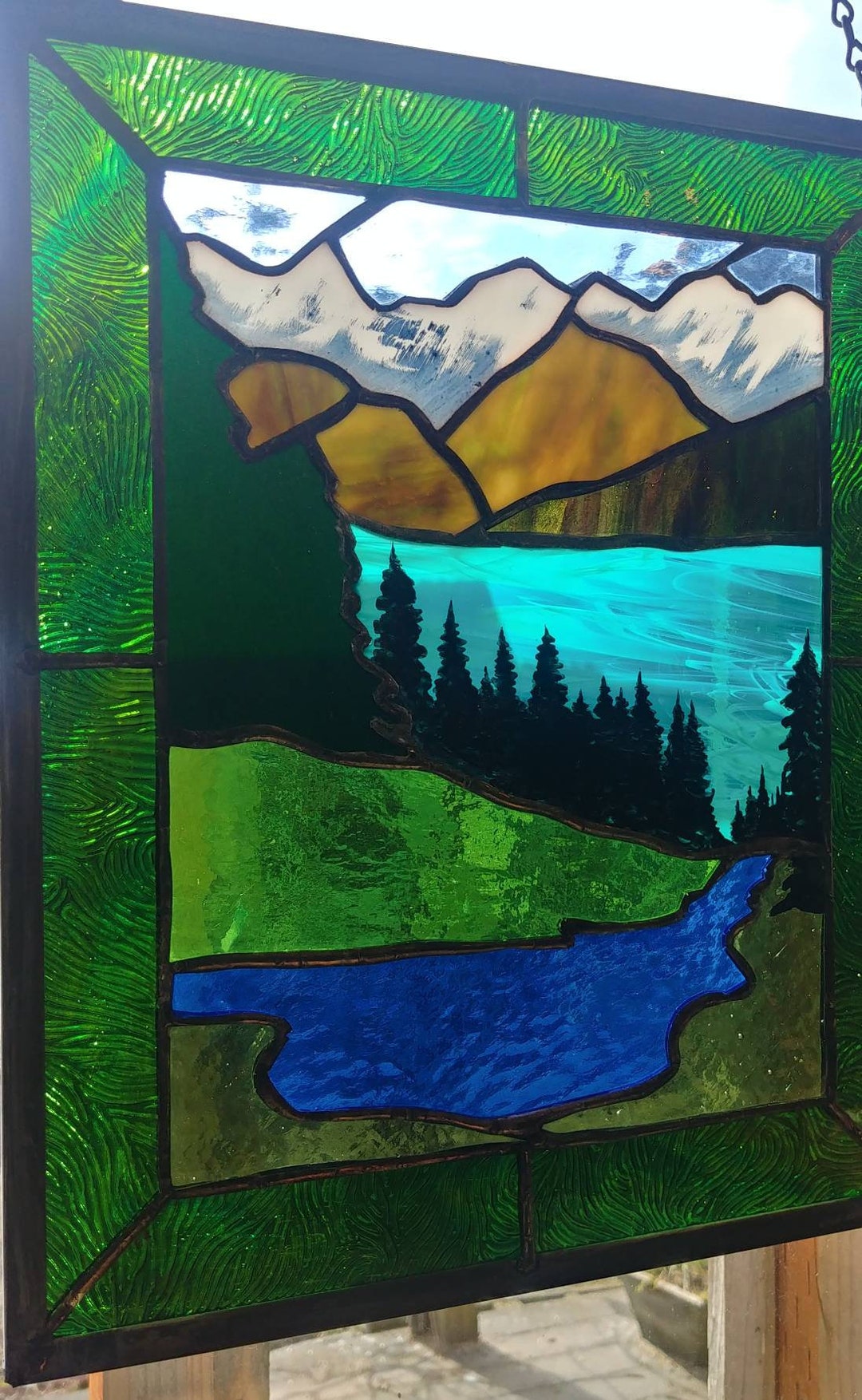 Stained Glass Mountain With Lake and Stream - Etsy