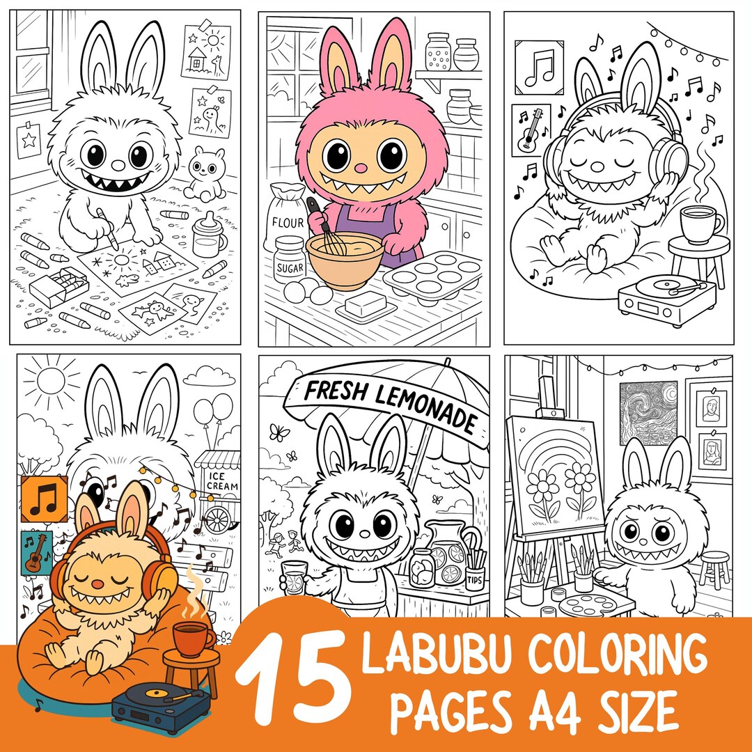 Labubu Coloring Pages –15 Unique Printable Pages, Cute Labubu Coloring ...
