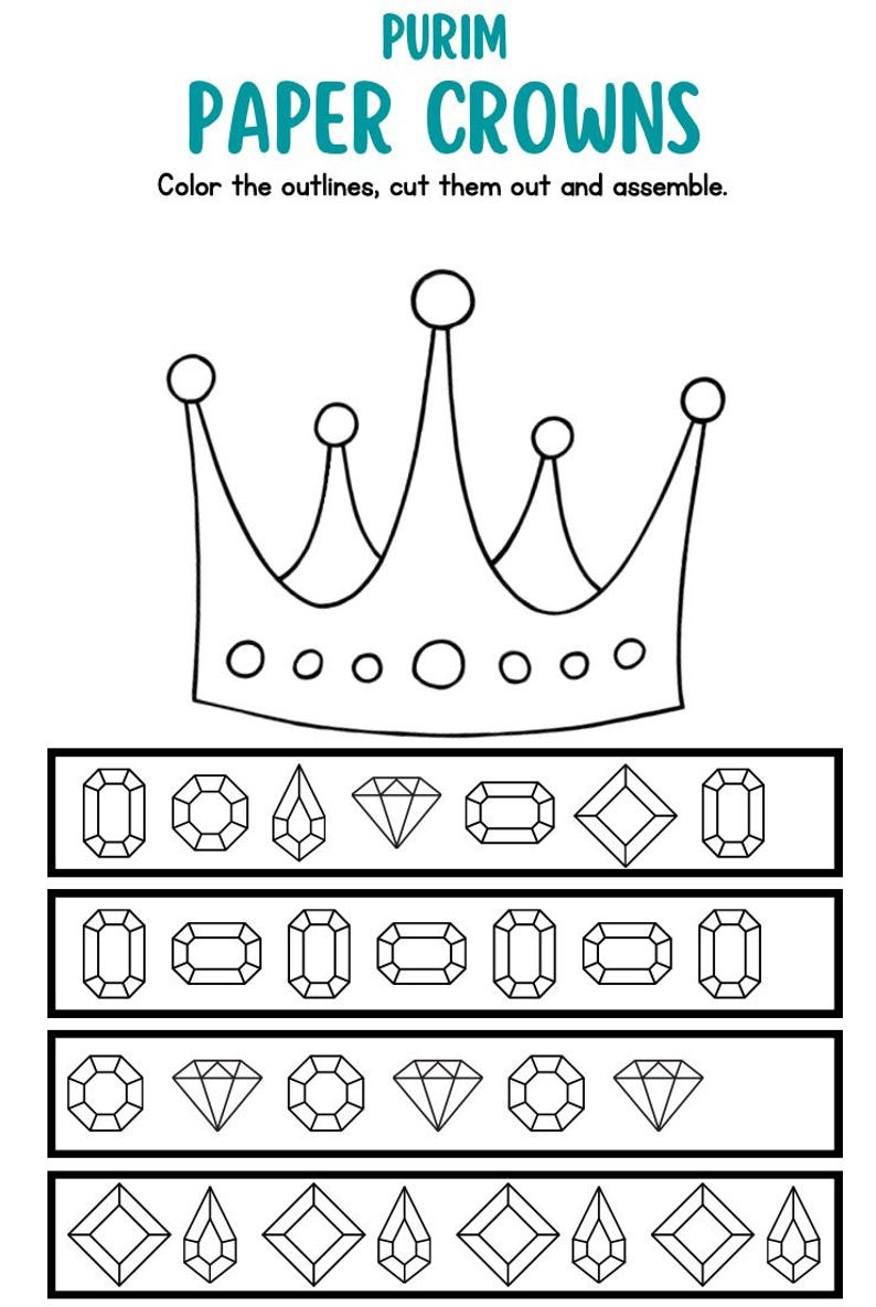 Printable Crowns | Color in Cut & Paste | Purim Activity (printable PDF ...