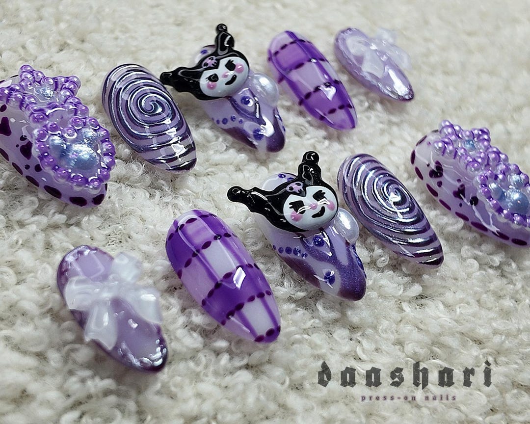 Kuromi Inspired Y2k 3D Press on Nails - Kawaii Pastel Purple Design ...