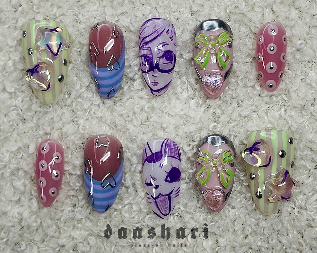 Psycho-cute Anime Nails - Cyber Style Press on Nails - Kawaii Pastel 3d ...