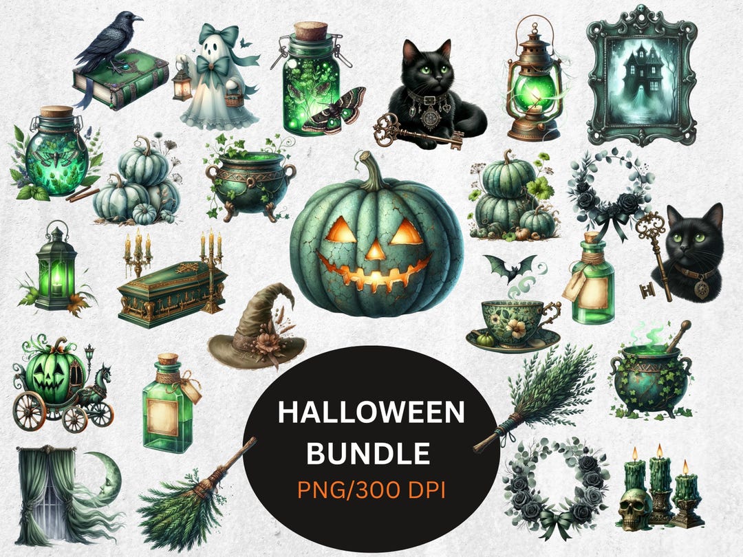Halloween PNG Bundle | Spooky Clipart Set | Ghosts Pumpkins Bats PNG ...