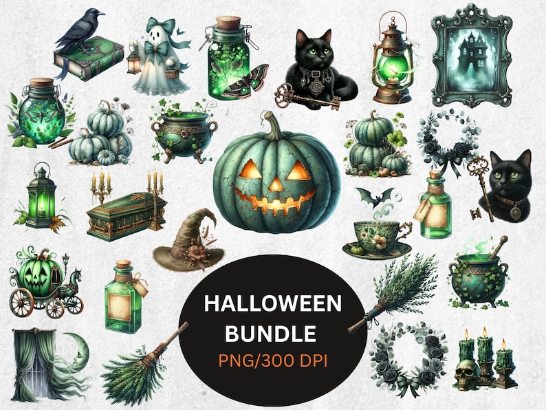 Halloween PNG Bundle | Spooky Clipart Set | Ghosts Pumpkins Bats PNG ...