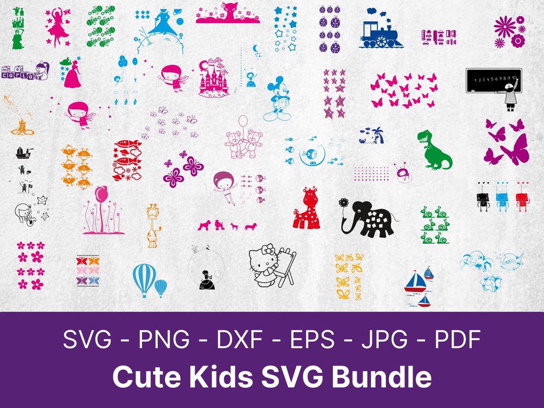 Kids Cartoon Clipart SVG Bundle | Animals, Castle, Flowers (digital ...
