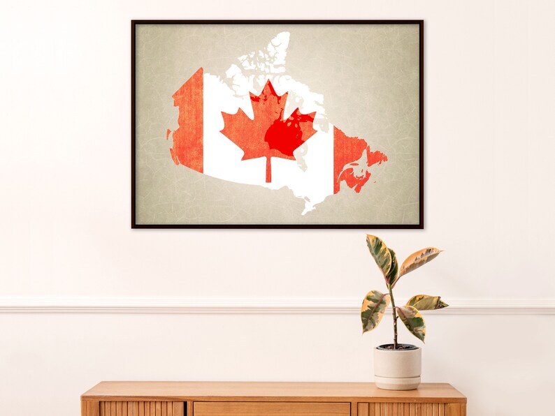 Canada Map Art Print Canadian Flag Poster Maps and Travel - Etsy