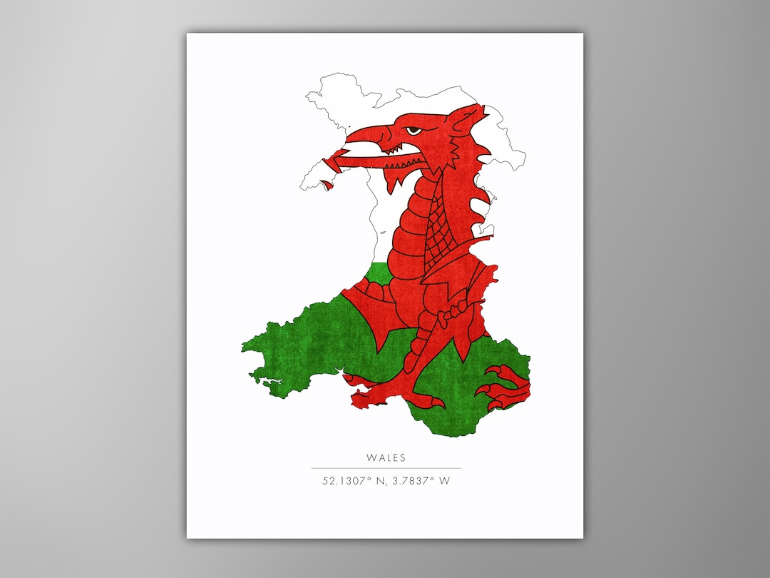 Wales Flag Map Art Print With Country Coordinates - Geography Poster ...