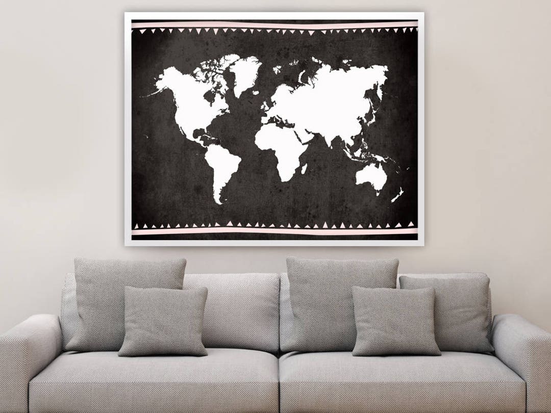 World Map Poster - Black and White Tribal Design - Map Decor - Travel ...