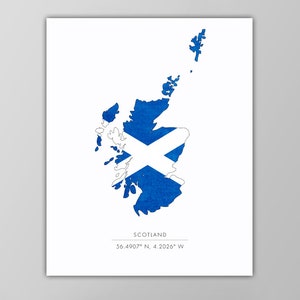 Scotland Flag Map Art Print With Country Coordinates - Geography Poster ...