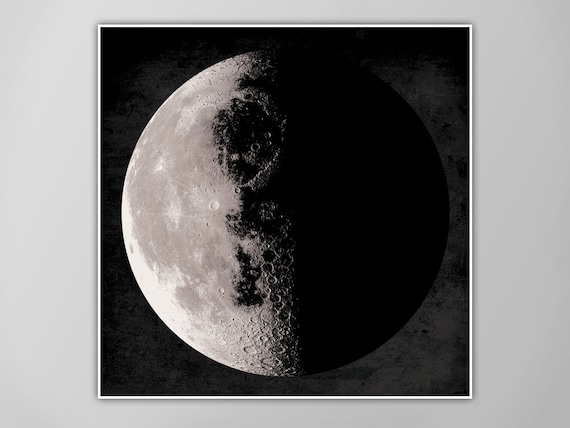 Half Moon Black and White Art Print Moon Poster Square - Etsy