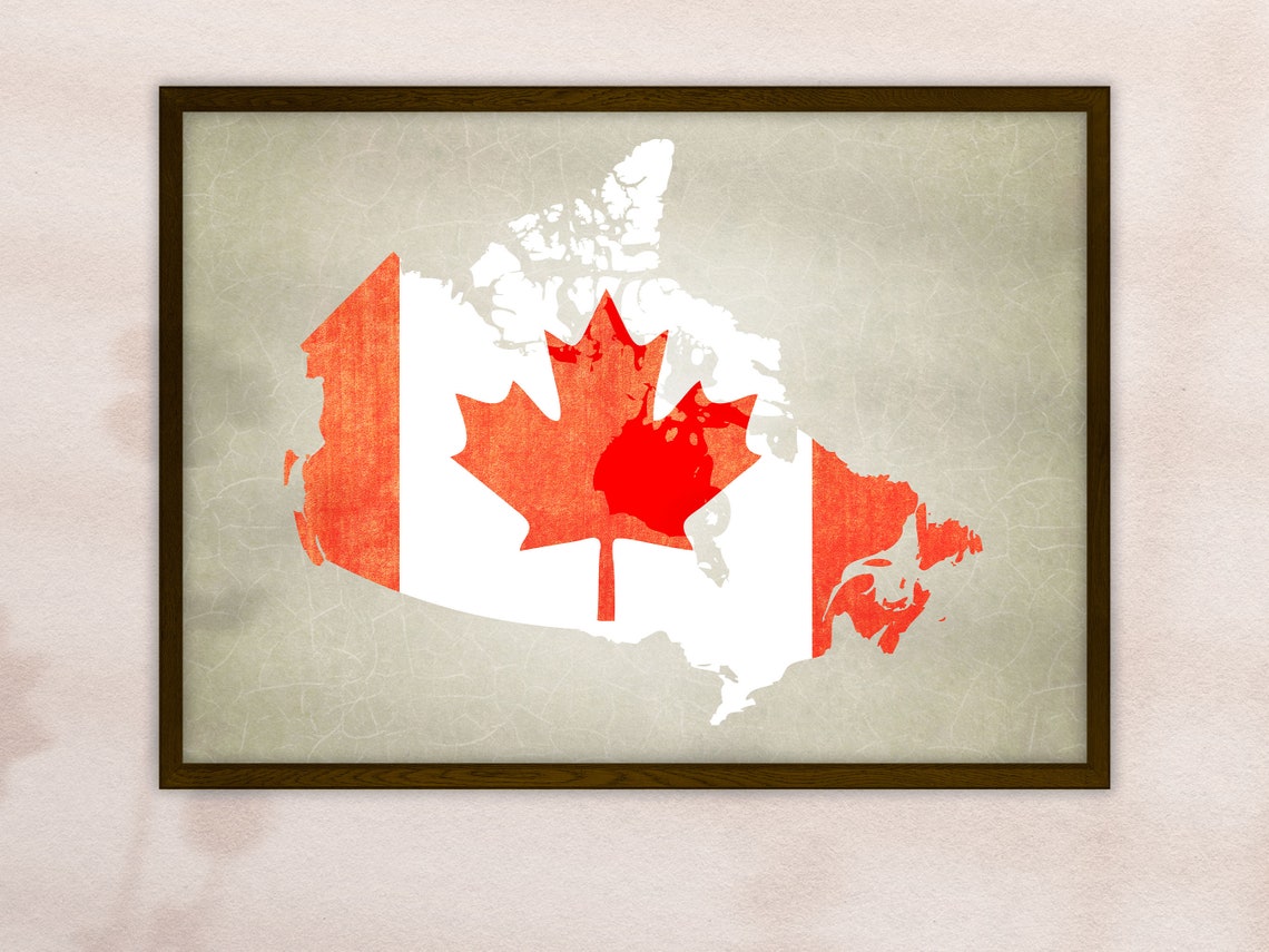 Canada Map Art Print Canadian Flag Poster Maps and Travel - Etsy
