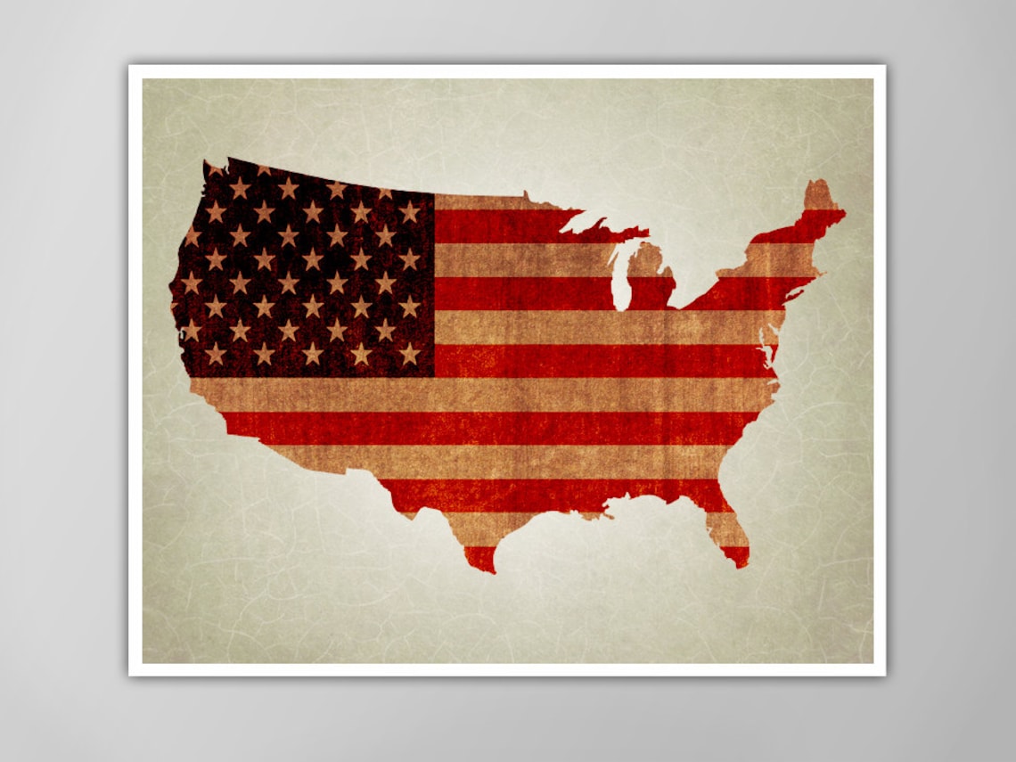 United States Map Art Print - America Flag Wall Art - USA Poster ...