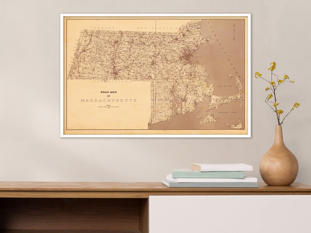 Massachusetts State Map Print - Vintage Map Reprint - Blueprint Poster ...