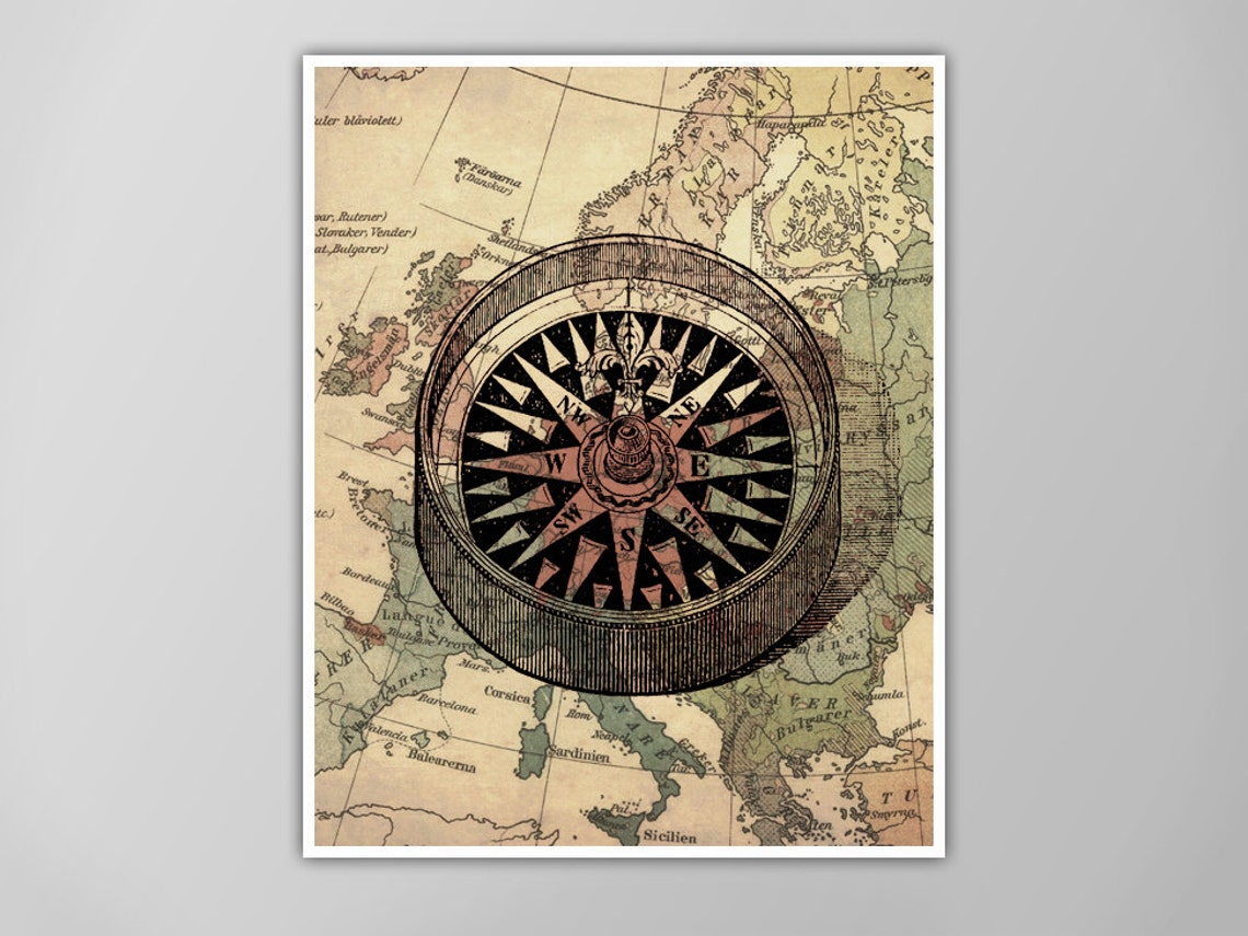 Compass Art Print - Nautical Map Print - Nautical Wall Art - Compass ...