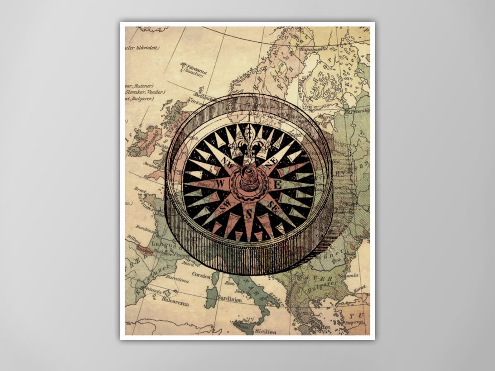 Compass Art Print Nautical Map Print Nautical Wall Art - Etsy