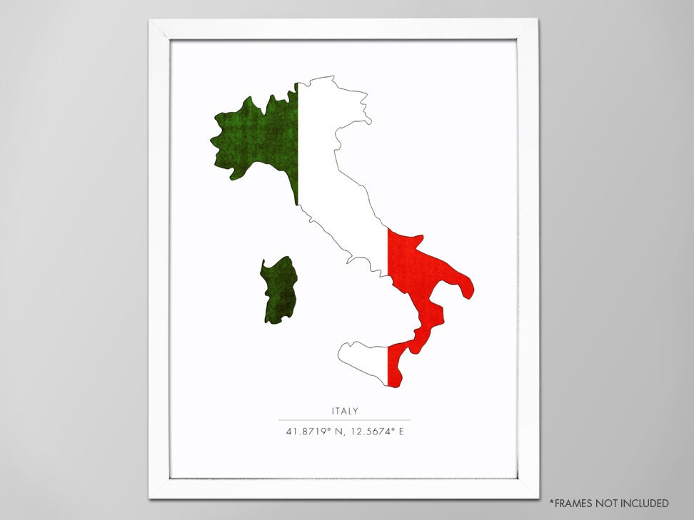 Italy Map Print - Italian Flag - Travel Wall Art - Italy Country ...
