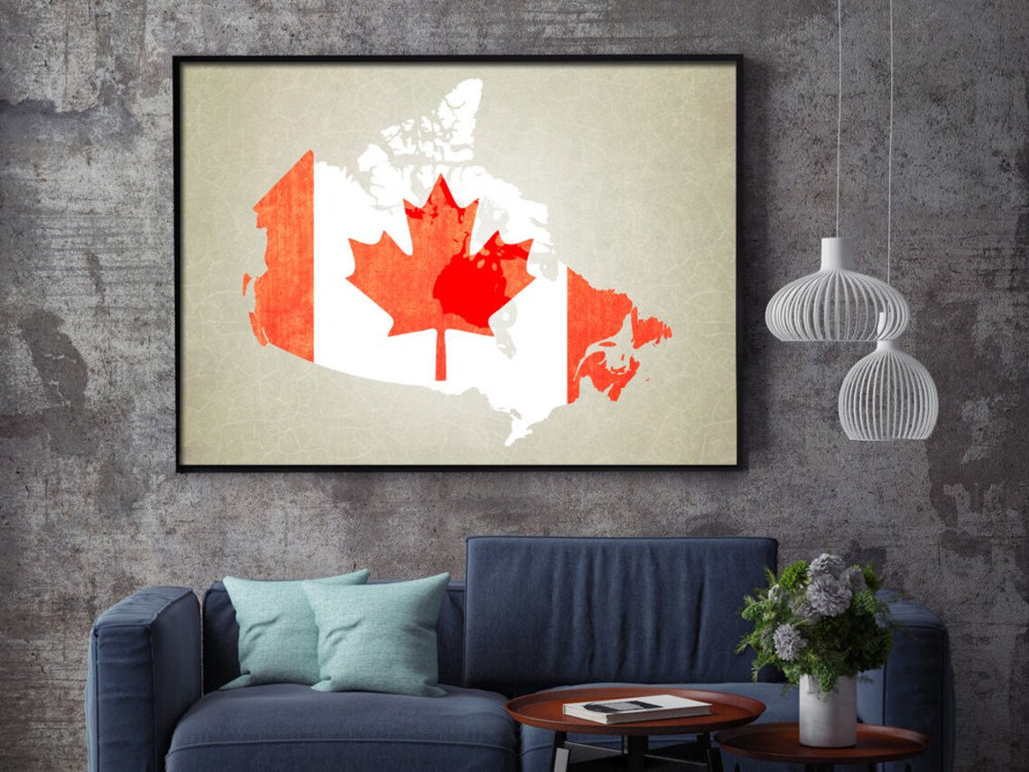 Canada Map Art Print Canadian Flag Poster Maps and Travel - Etsy
