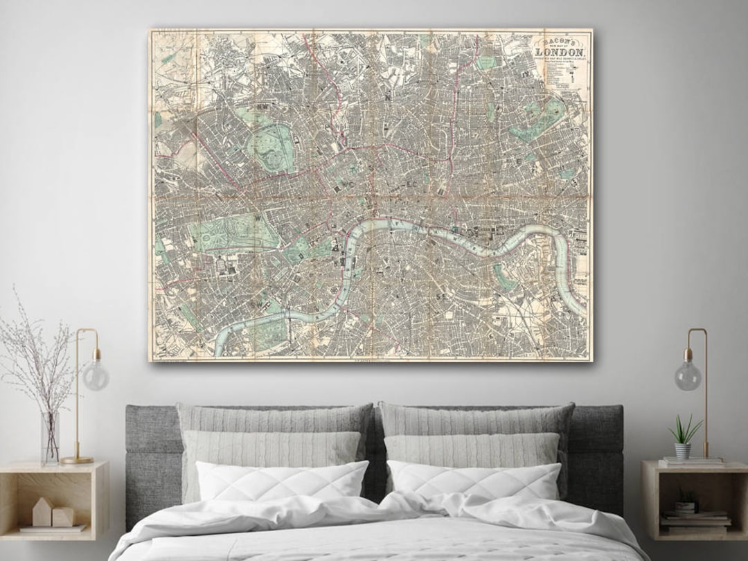 Large London Map Poster - Bacon's 1890 New Map of London Print - Travel ...