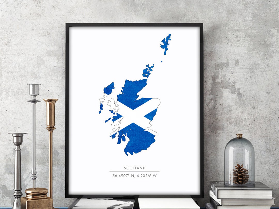 Scotland Flag Map Art Print With Country Coordinates - Geography Poster ...